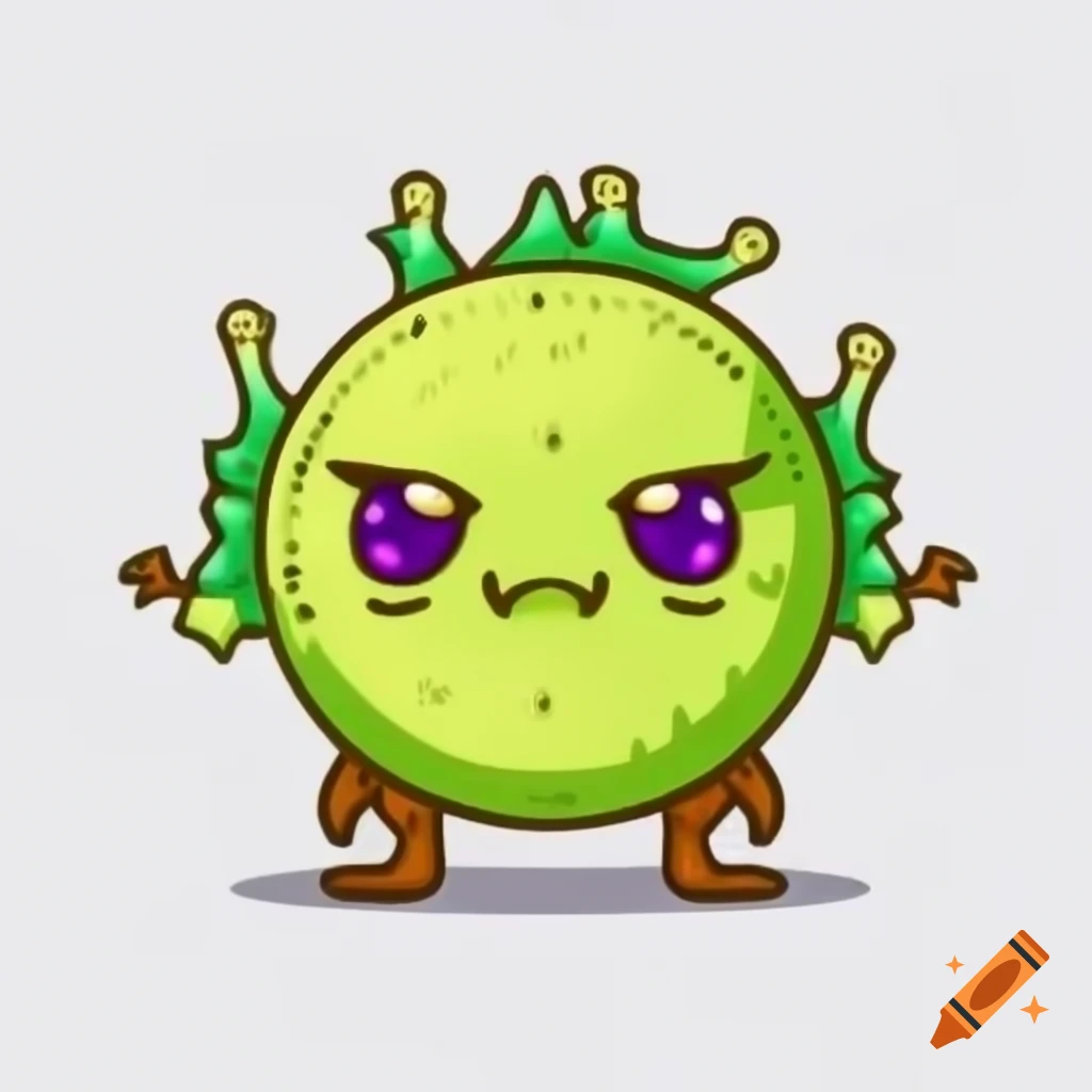 Cute round wooden monster with glowing eyes and twig arms in vibrant ...