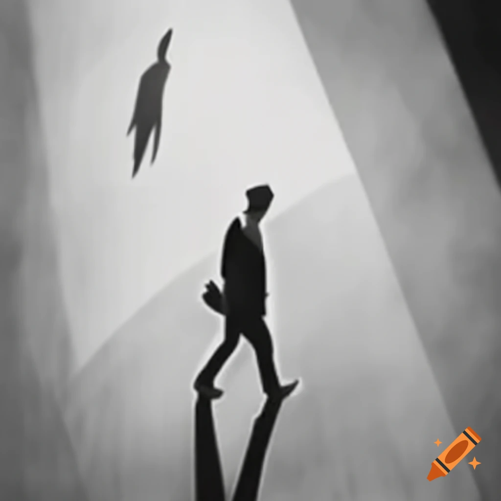 Pencil drawing of a man walking down the street with his shadow ...