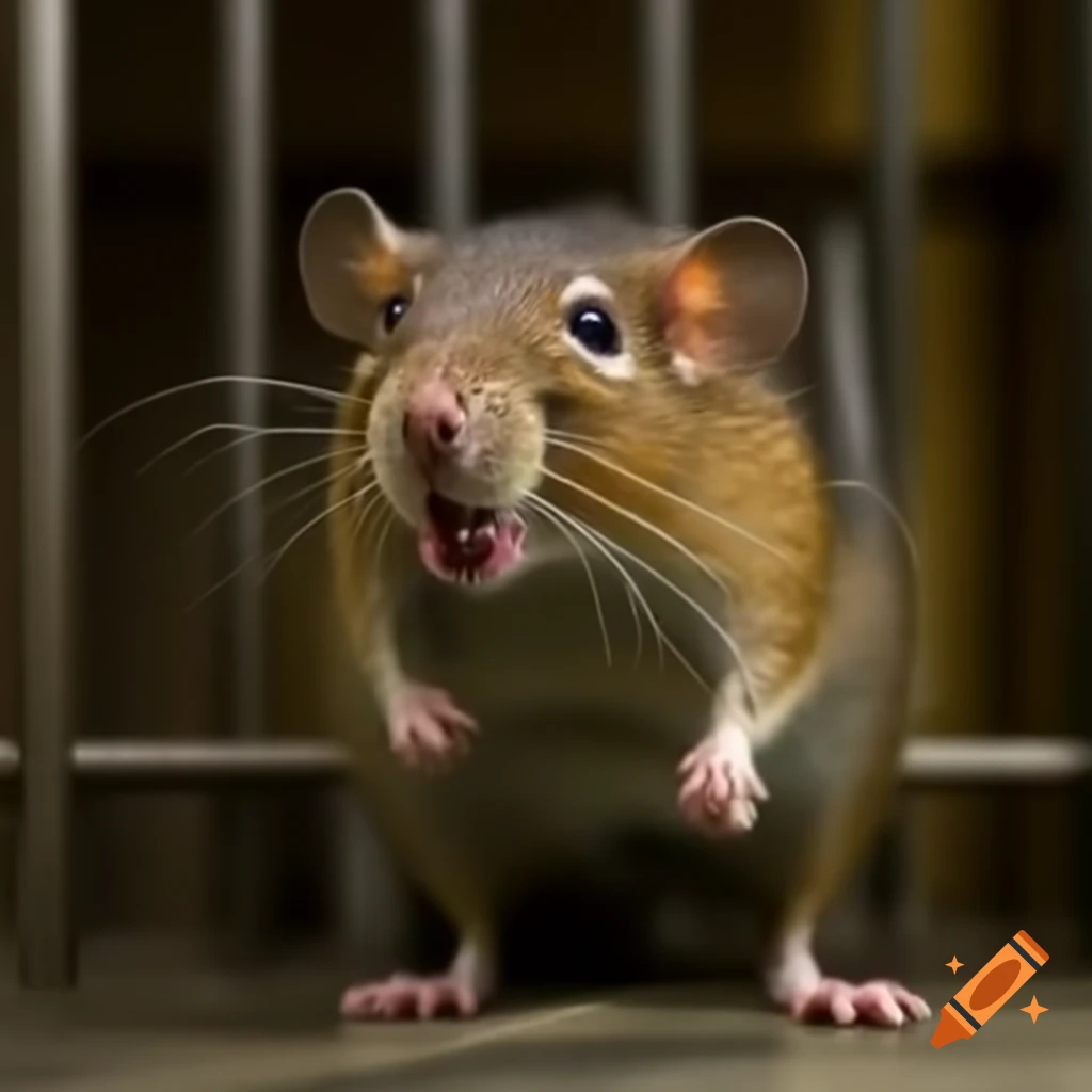 Rodent with big yellow teeth in jail setting on Craiyon