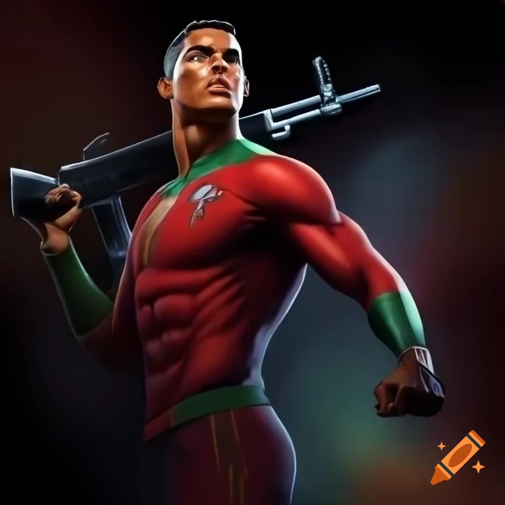 Cristiano Ronaldo poised elegantly with a firearm showcasing design on ...