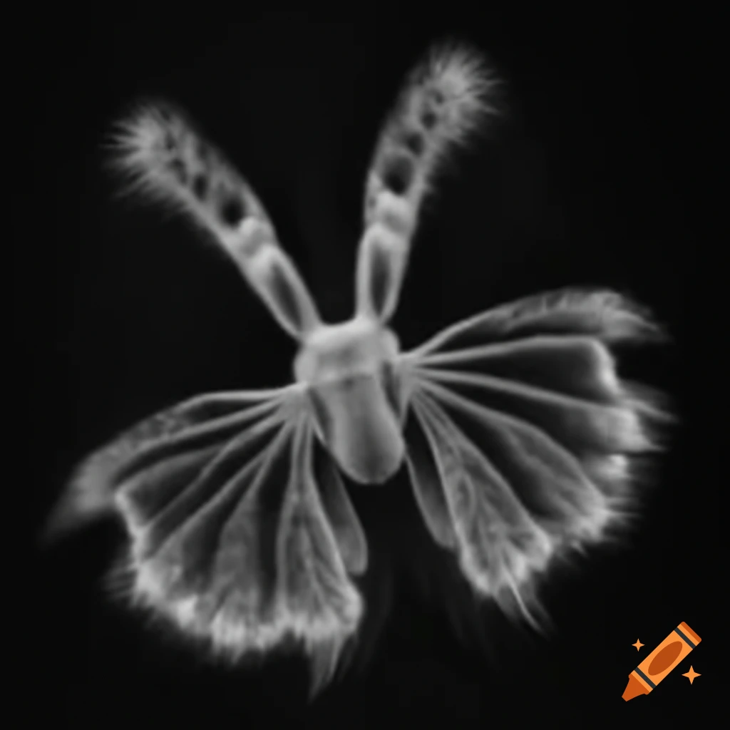 Close-up of insect wings captured by electron microscope in monochrome ...