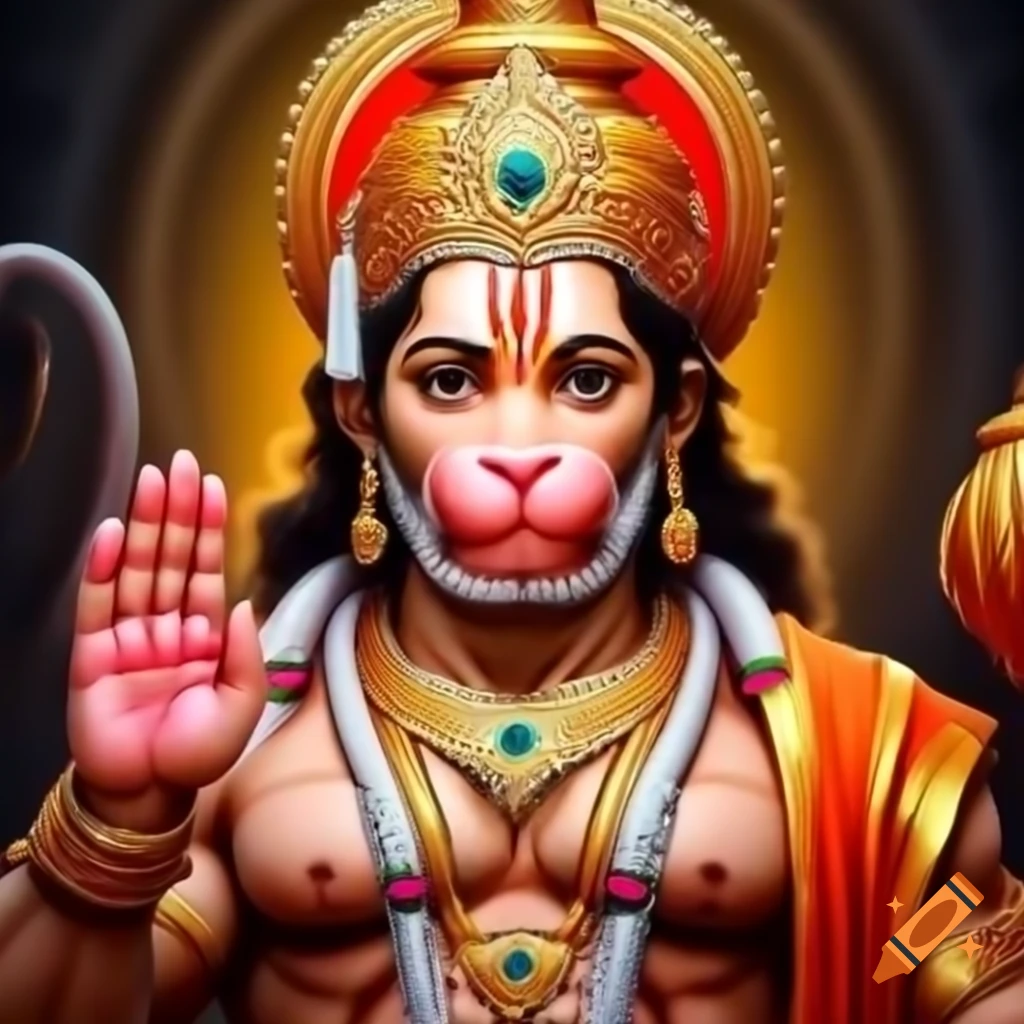 Lord Hanuman smiling with hand raised in blessing gesture on Craiyon