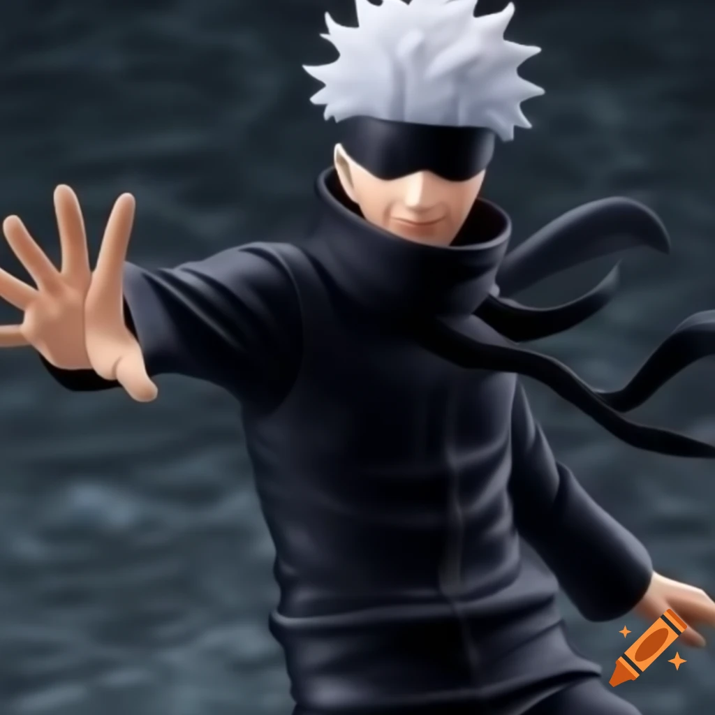Dynamic pose of Gojo Satoru inspired by Naruto's stances on Craiyon