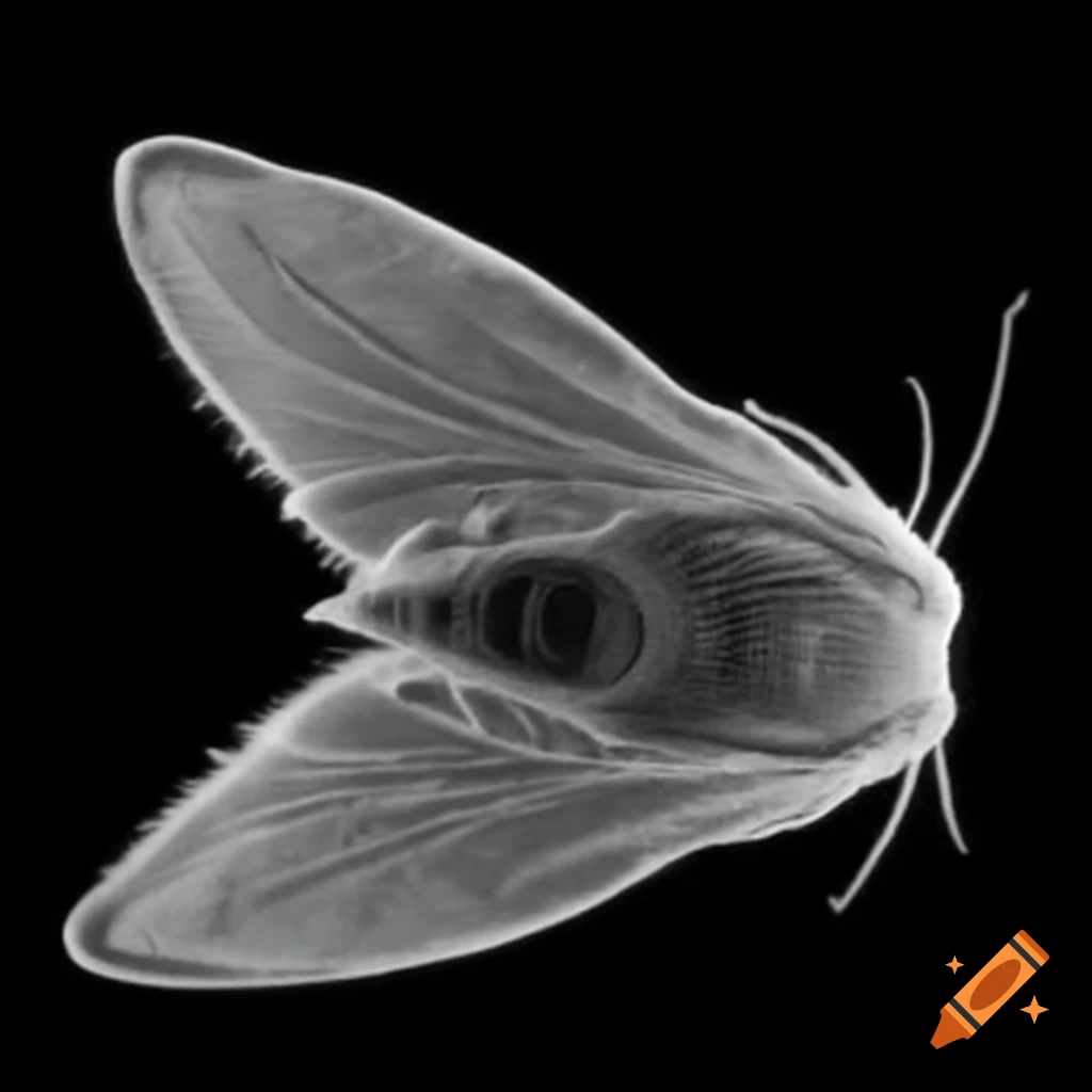 Close-up of insect wings captured by electron microscope in monochrome ...