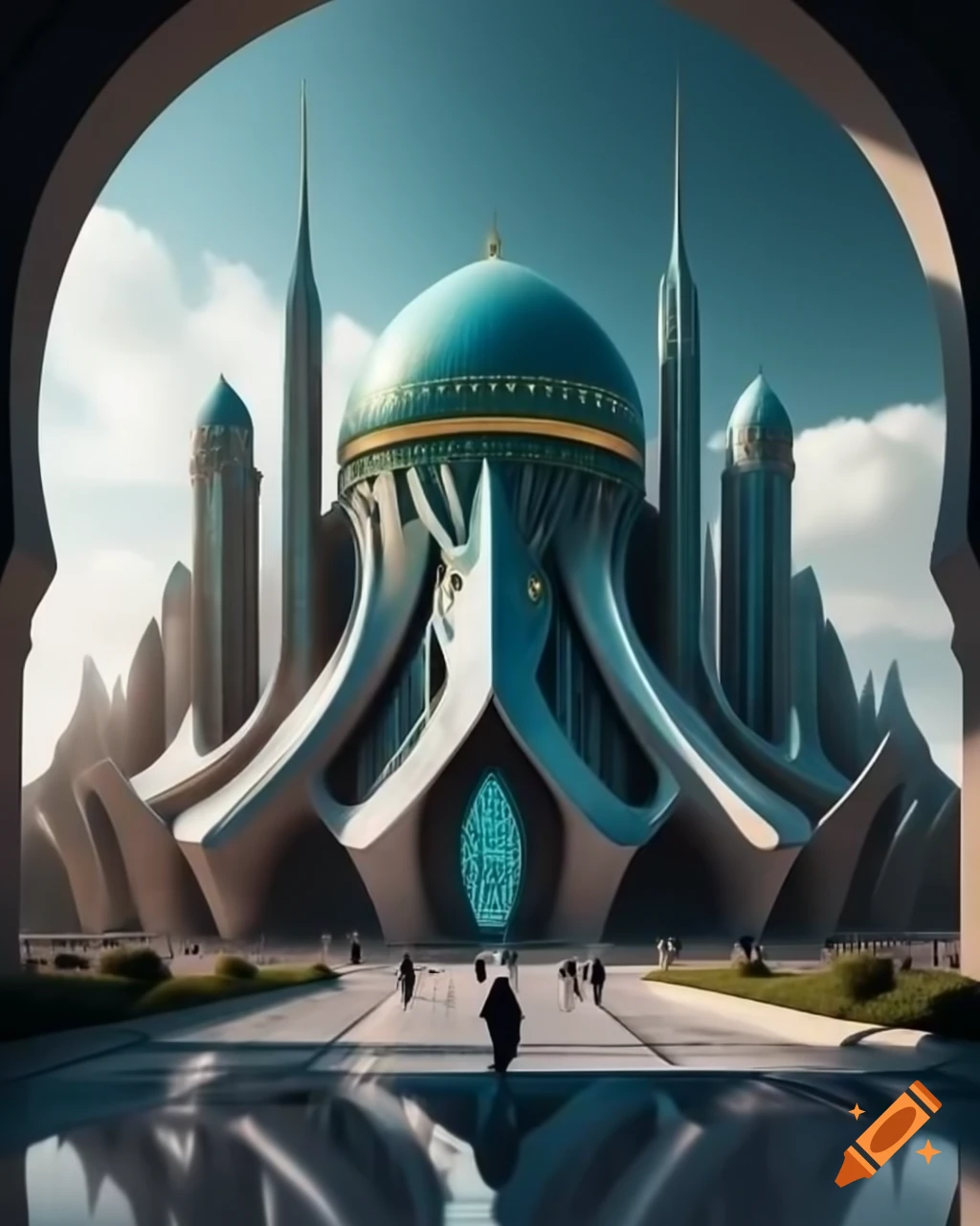 Futuristic hyperrealistic Islamic fine art and architecture in the Age ...