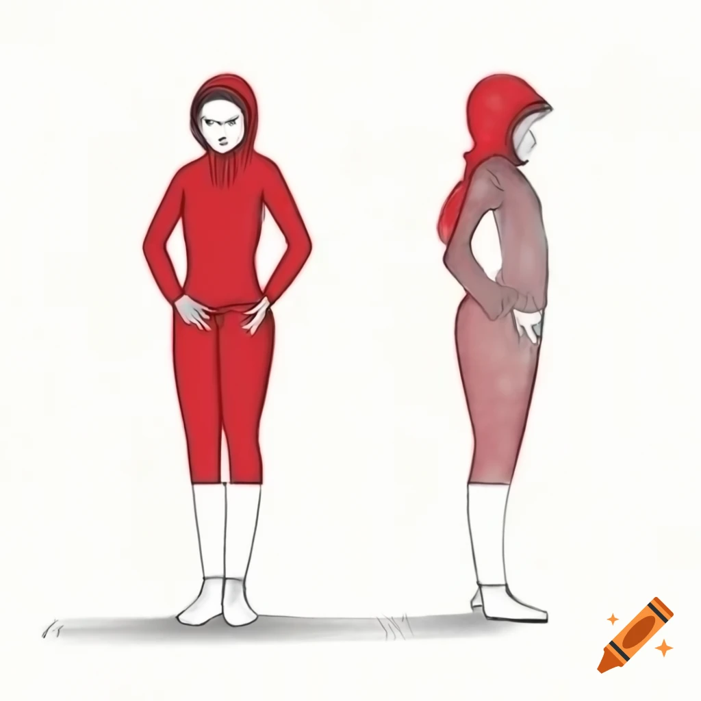 Pencil illustration of Little Red Riding Hood shown from front and back ...