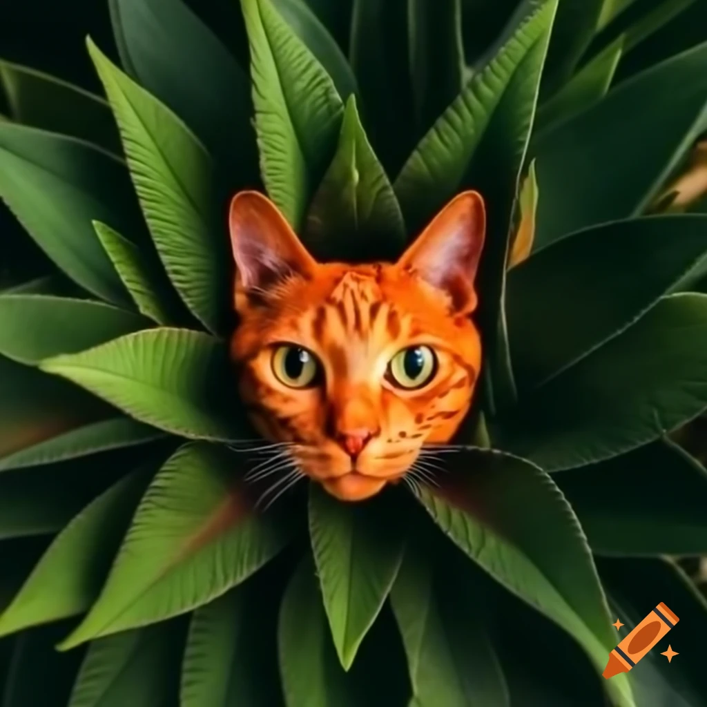 Orange sage leaf shaped like cat's head surrounded by green leaves on ...