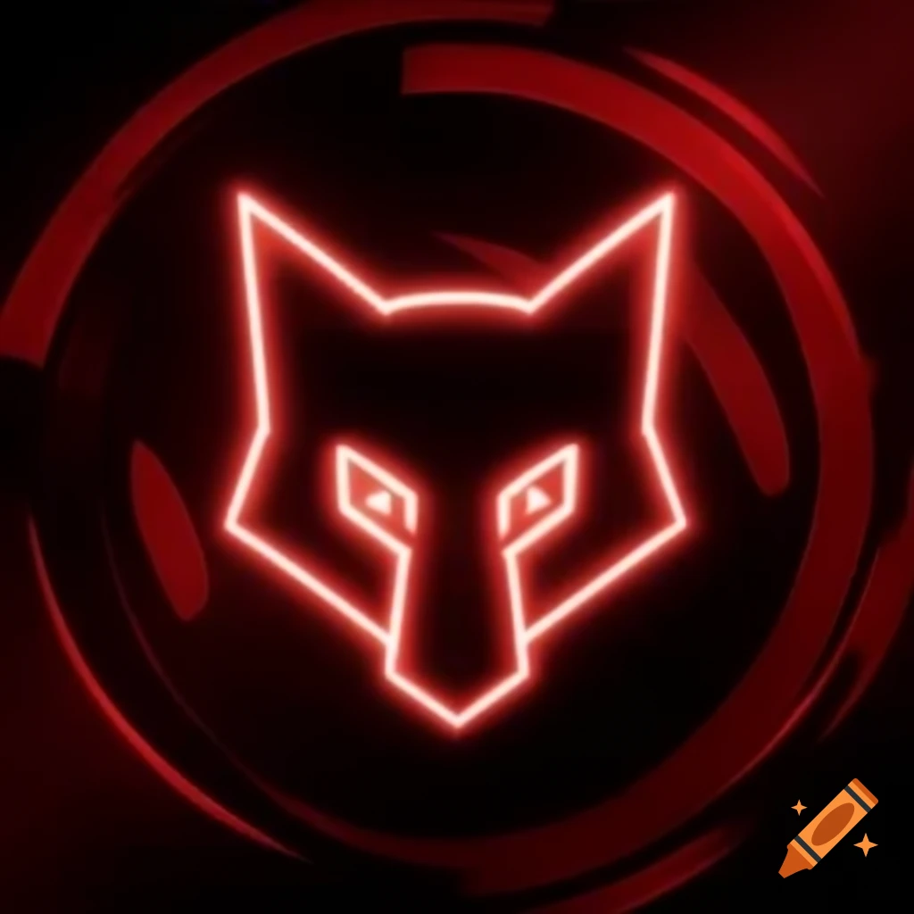 Logo with black foreground and glowing red wolf head cut out on Craiyon