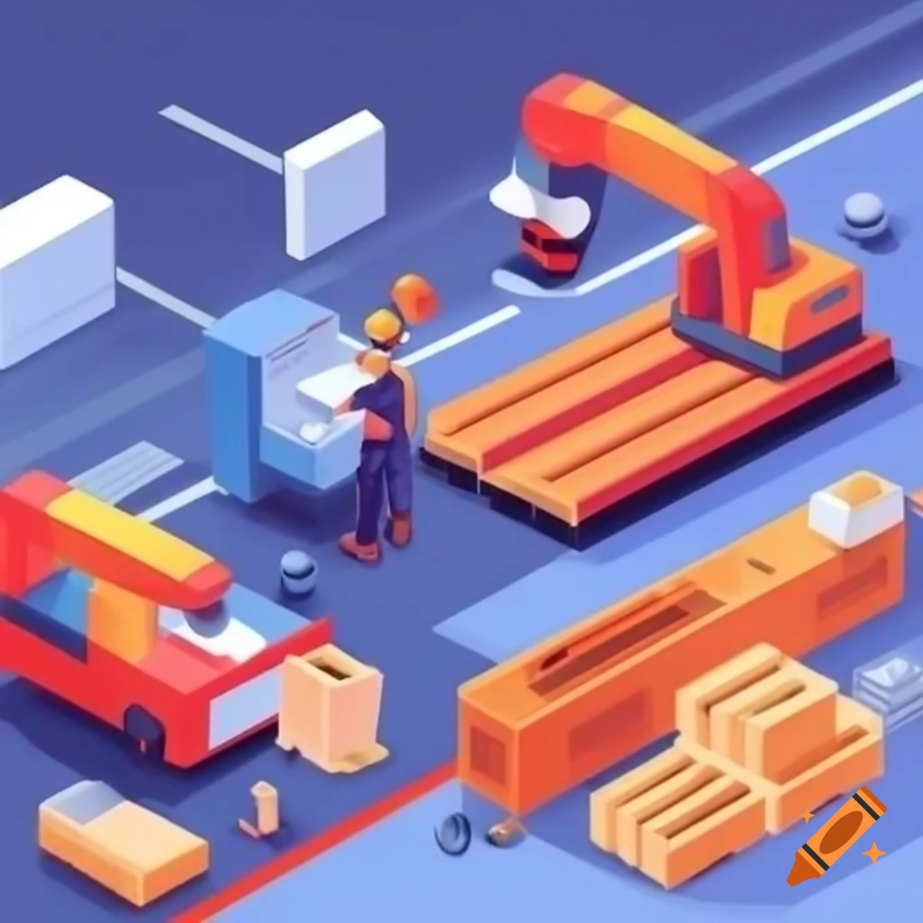 Cartoon illustration of cutting machine operator in modular furniture ...