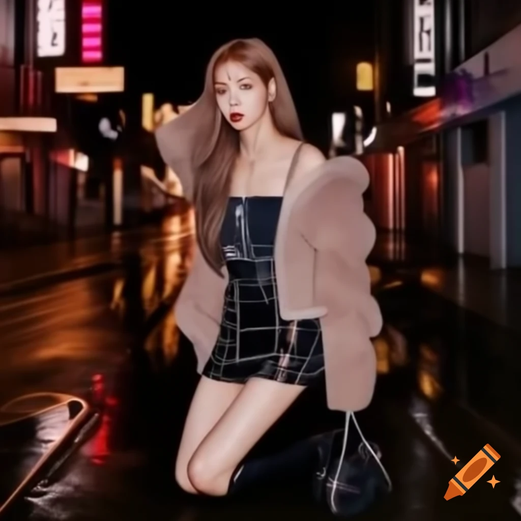 High-fashion look for Sana from TWICE with soft grunge and Y2K aesthetics on Craiyon