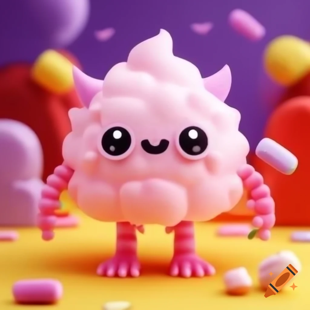 Cute cotton candy monster illustration on Craiyon