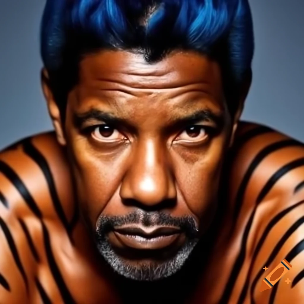 Muscular figure resembling Denzel Washington with tiger-style makeup ...