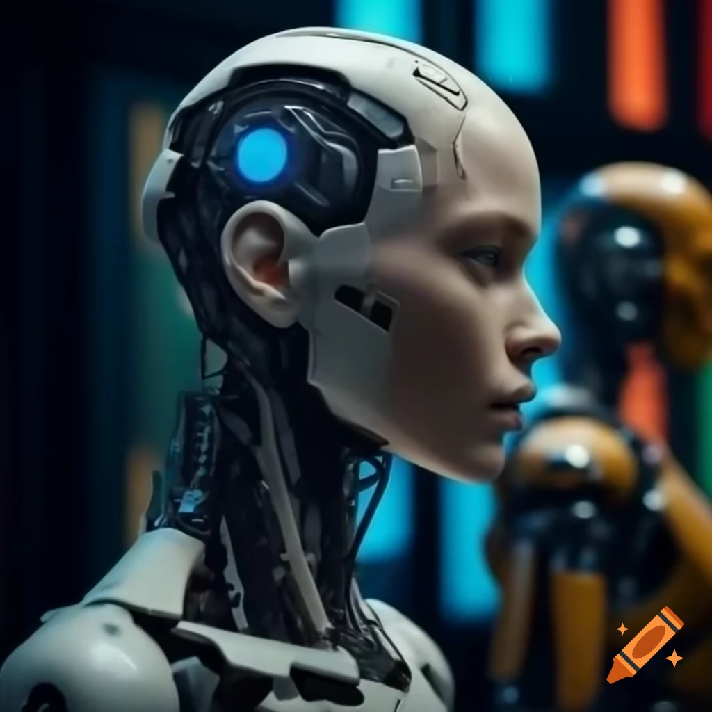 Robot with inverted colors displaying AI advantages and disadvantages ...