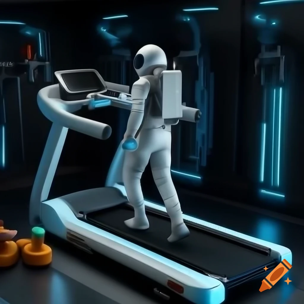 Astronaut exercising on futuristic treadmill in space station on Craiyon