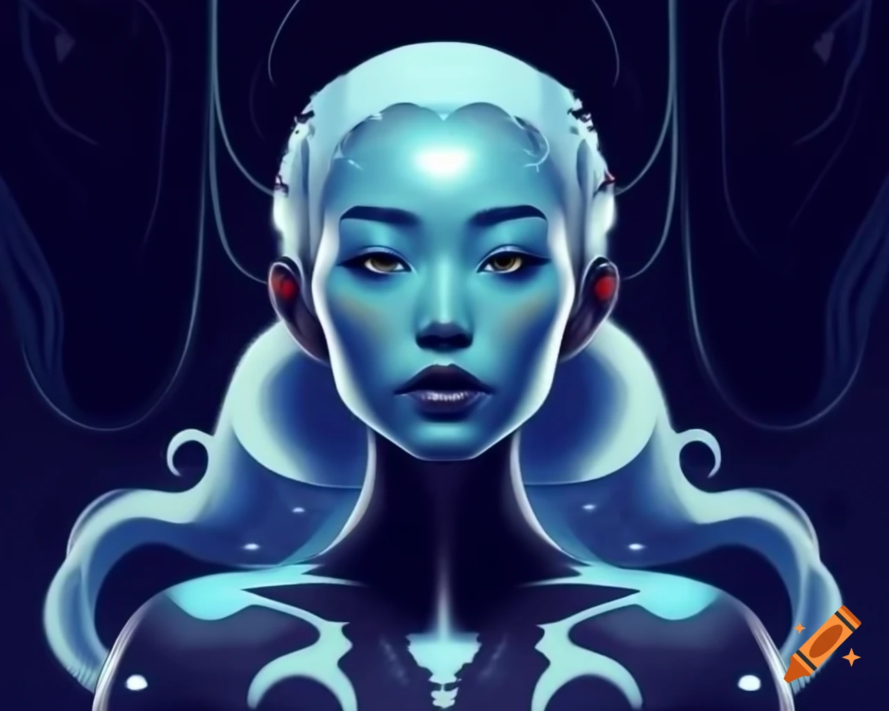Stunning humanoid woman with pale blue glowing skin and ethereal ...