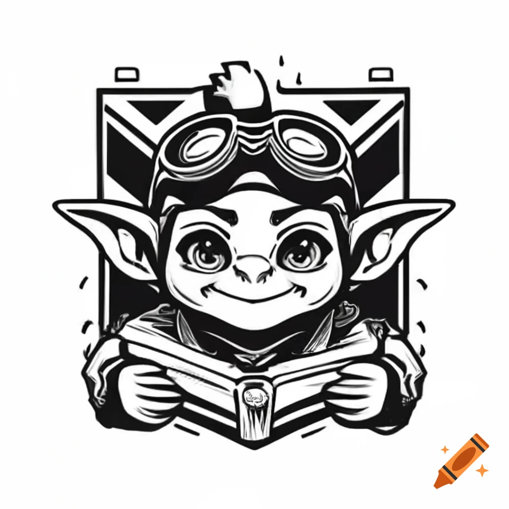 Cute cyberpunk goblin with reading goggles and Mohawk in black and ...