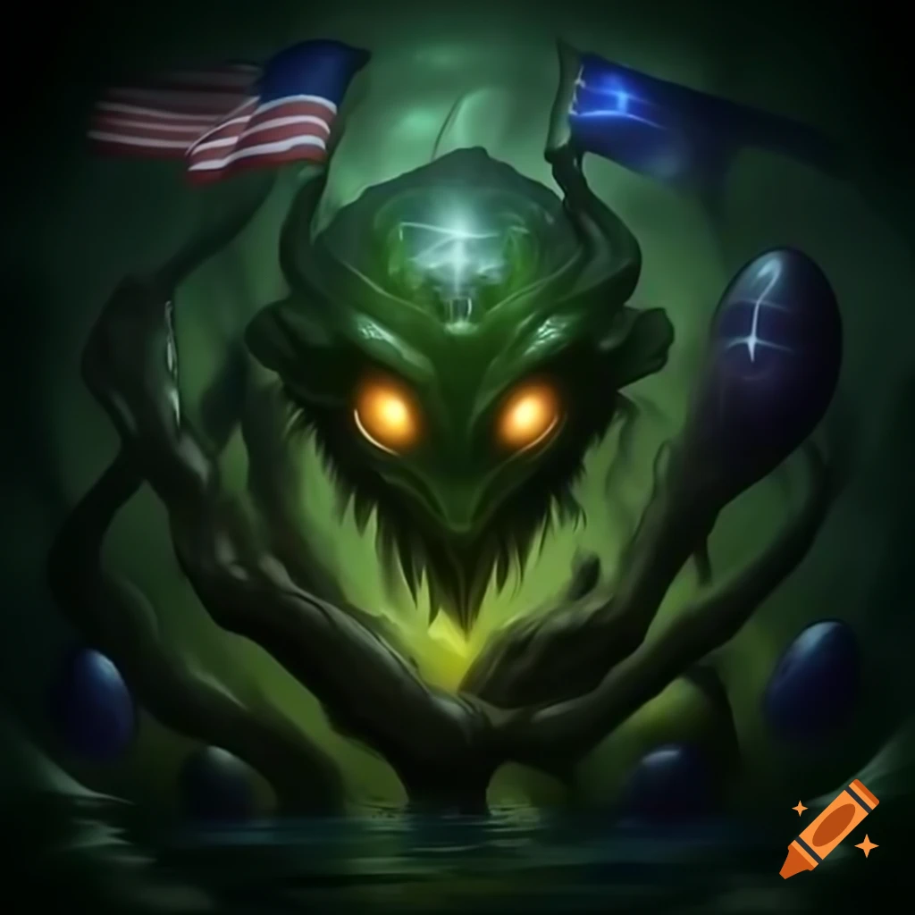 Dark mysterious swamp symbol combined with American flag and glowing ...
