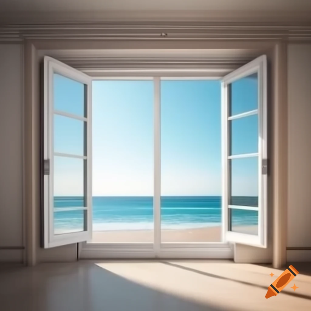 3D window with a beach in the background on Craiyon