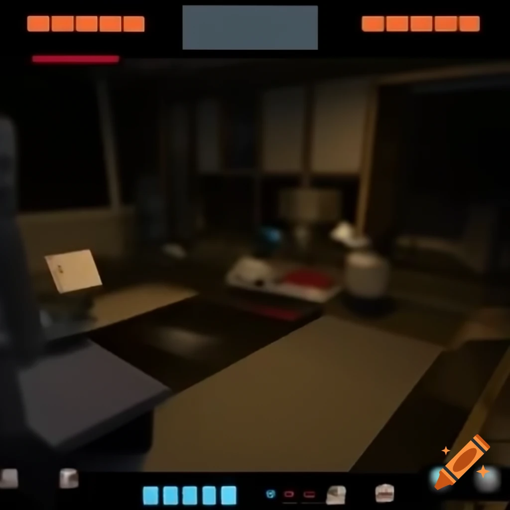 Low-poly video game screenshot featuring cluttered UI on Craiyon