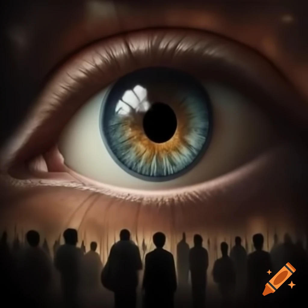 Propaganda posters featuring a giant eye with the message 'The Eye Sees ...