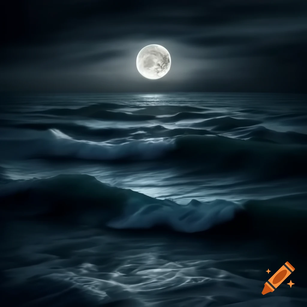 Moonlit ocean waves with sirens singing to lost sailors on Craiyon