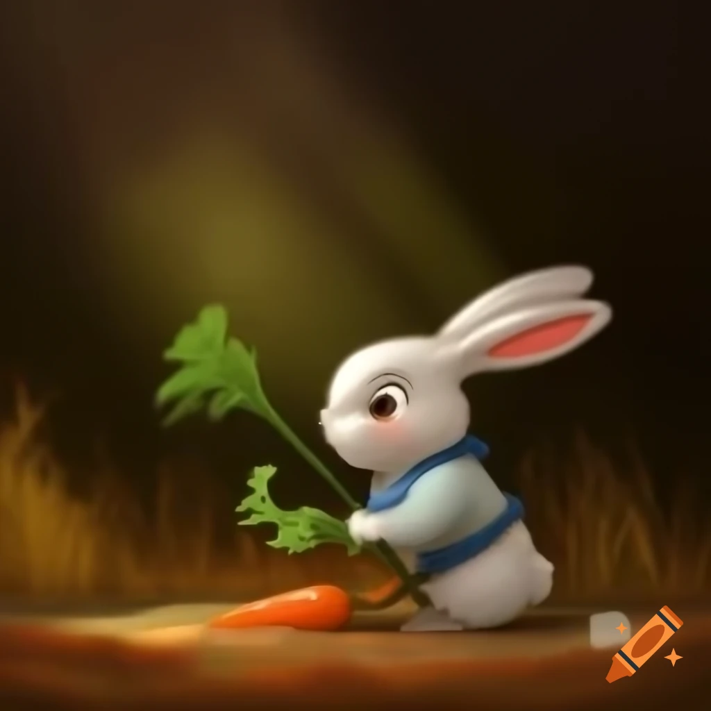 Illustration of bunny and magic carrot story in vibrant colors on Craiyon
