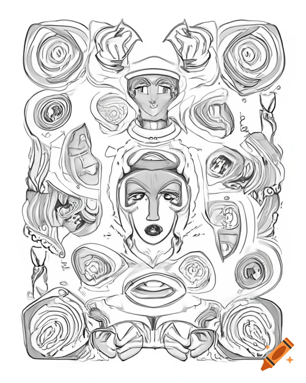 Monochrome adult coloring book page with esoteric and mystical art ...