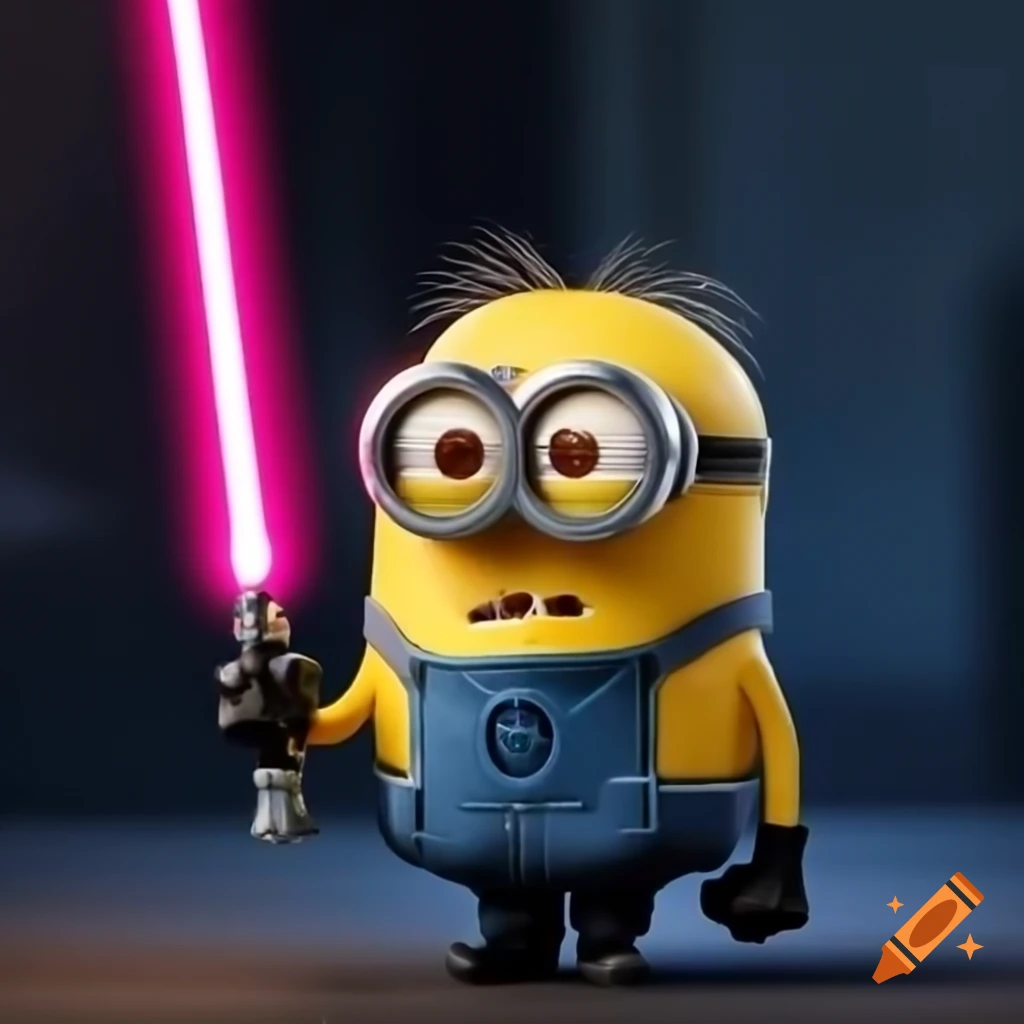 Pixar Minion resembling Wookiee wielding pink lightsaber on Craiyon