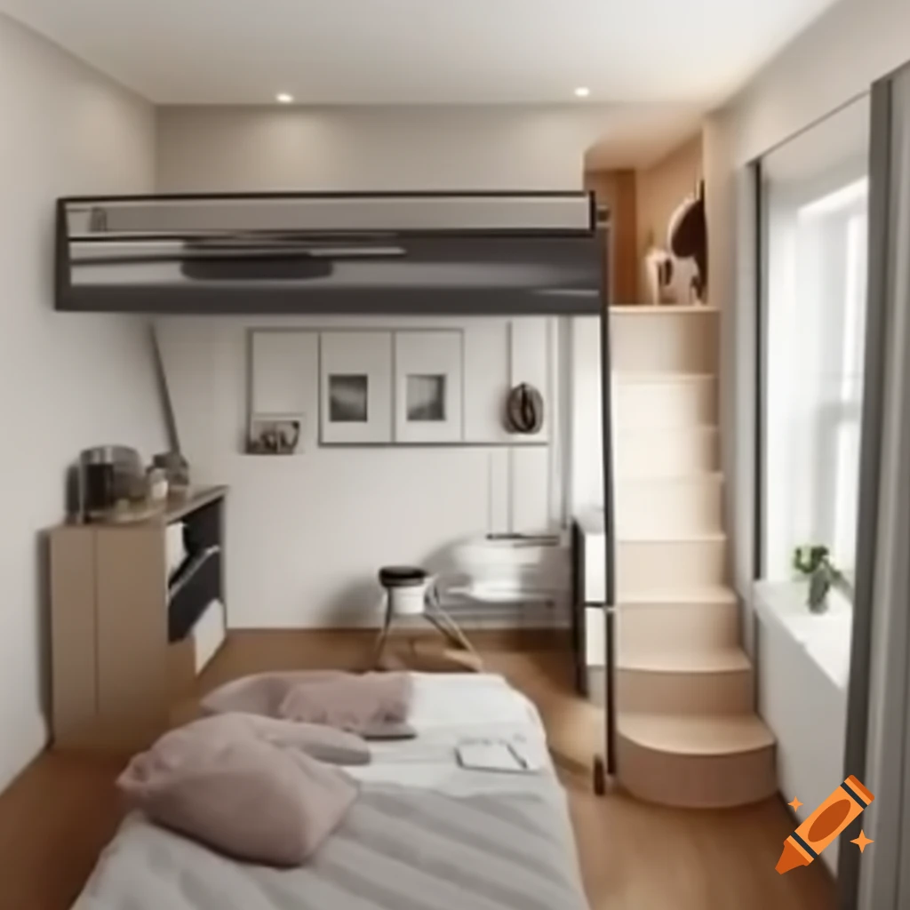 Interior design concept for a 3x3m girls' room with mezzanine bed ...