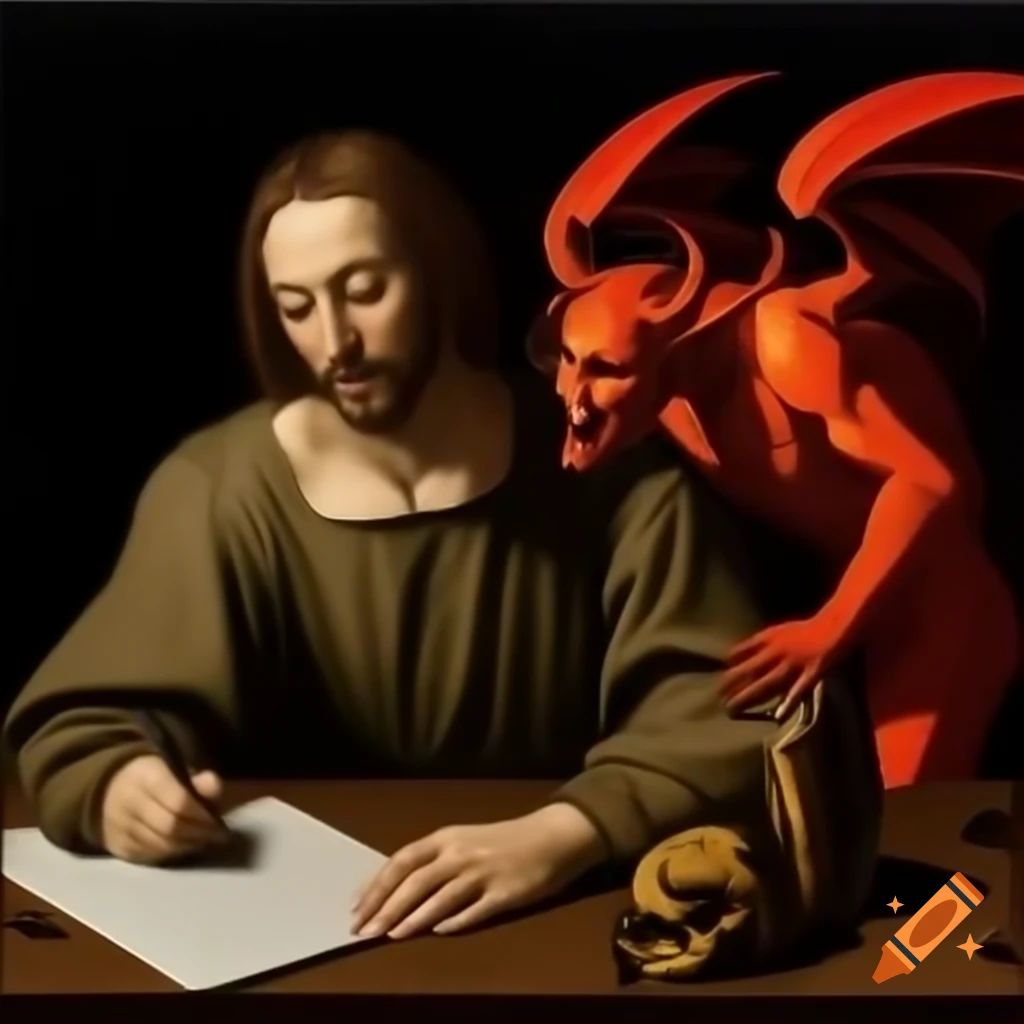 Man signing contract with devil depicted in high renaissance art on Craiyon