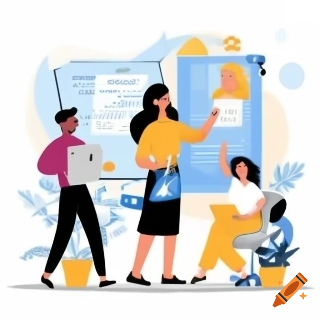 Cartoon of happy occupational therapist working with a team on Craiyon
