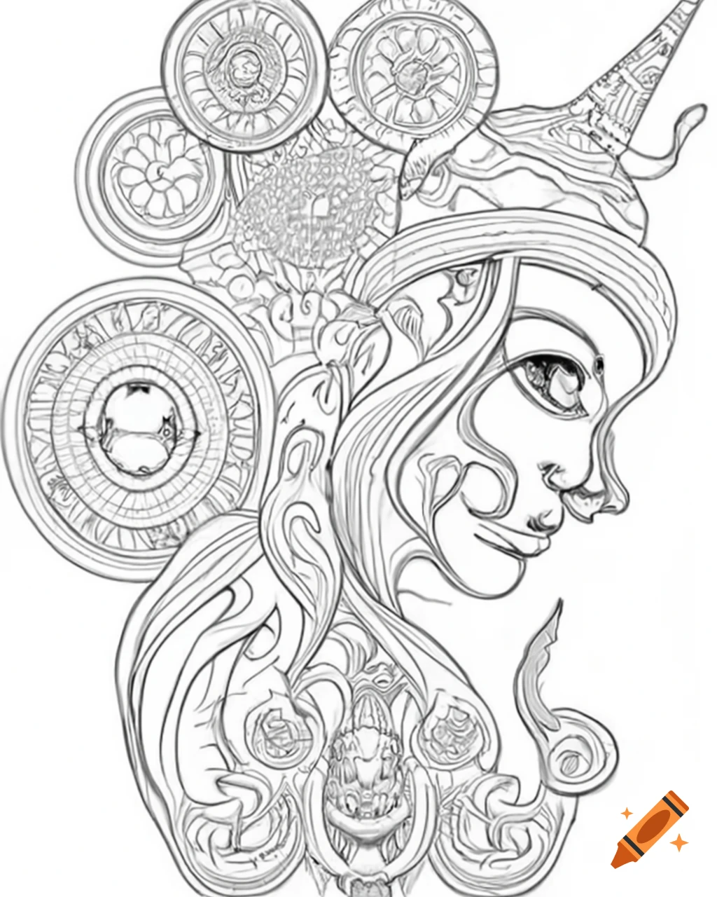 Intricate adult coloring page featuring esoteric symbolism and mystical ...