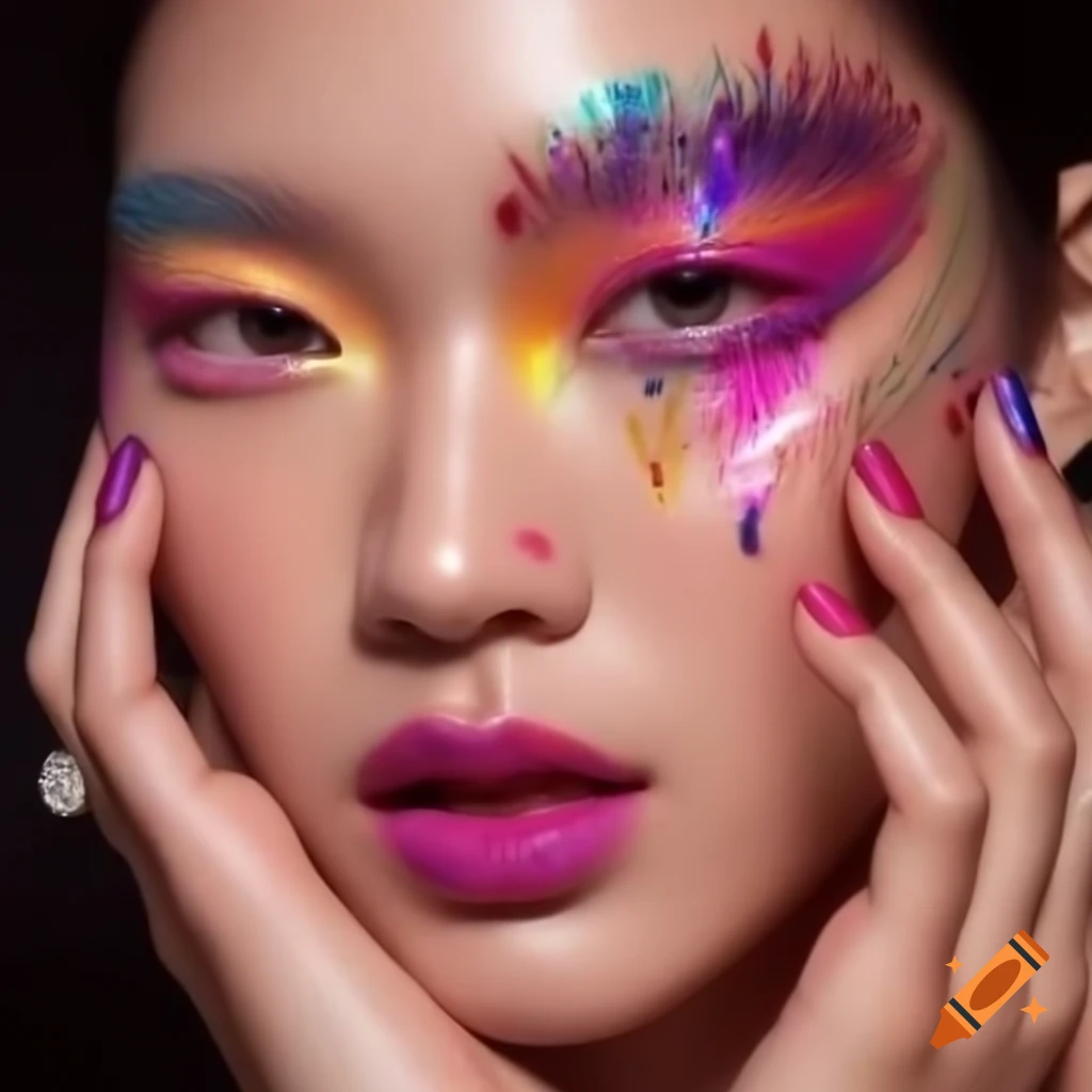 Chinese female supermodels with extreme makeup and colorful crystals on ...