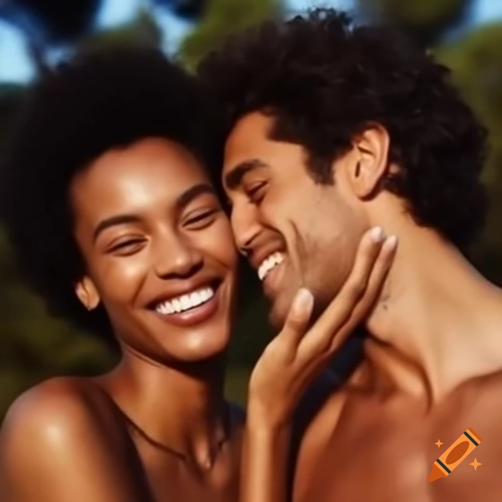 Affectionate supermodel couple with artistic lighting and Mediterranean ...