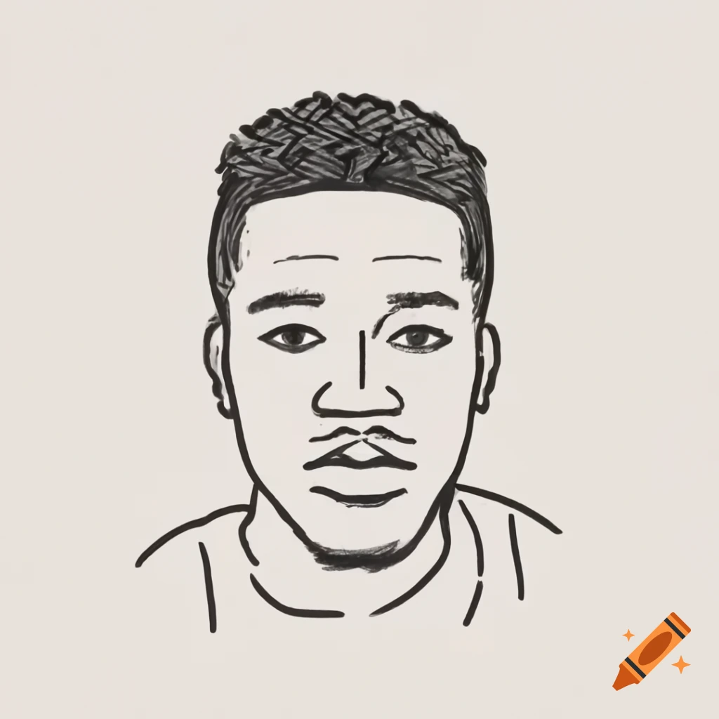 Thoughtful black man line drawing in black and white without facial ...