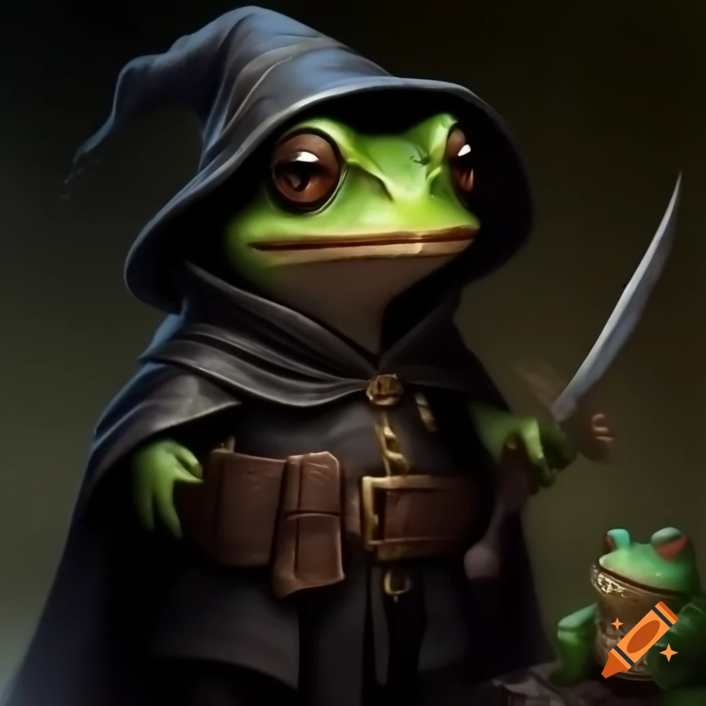 Gothic mysterious toad in black cloak, styled as an alchemist and rogue ...