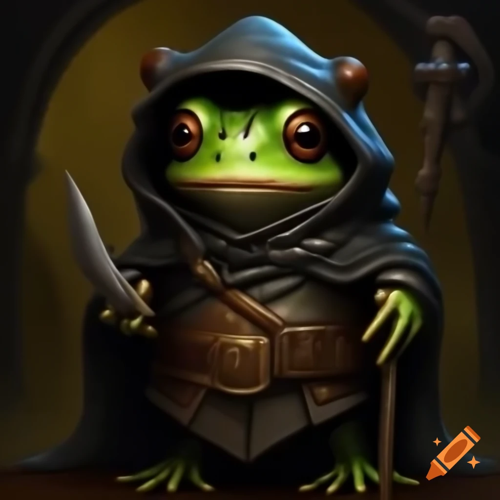 Gothic mysterious toad in black cloak, styled as an alchemist and rogue ...