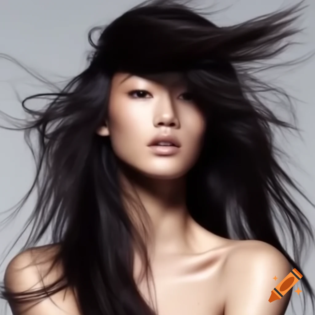 Chinese female supermodels with confident poses and flowing hair on Craiyon