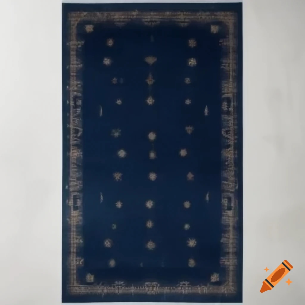 Realistic dark blue oriental rug with gold accents and wool texture on ...