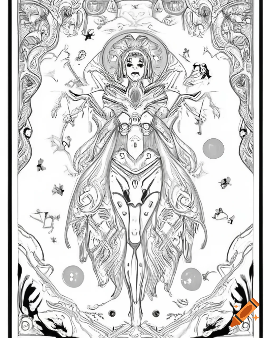 Monochrome adult coloring book page with esoteric and mystical art ...