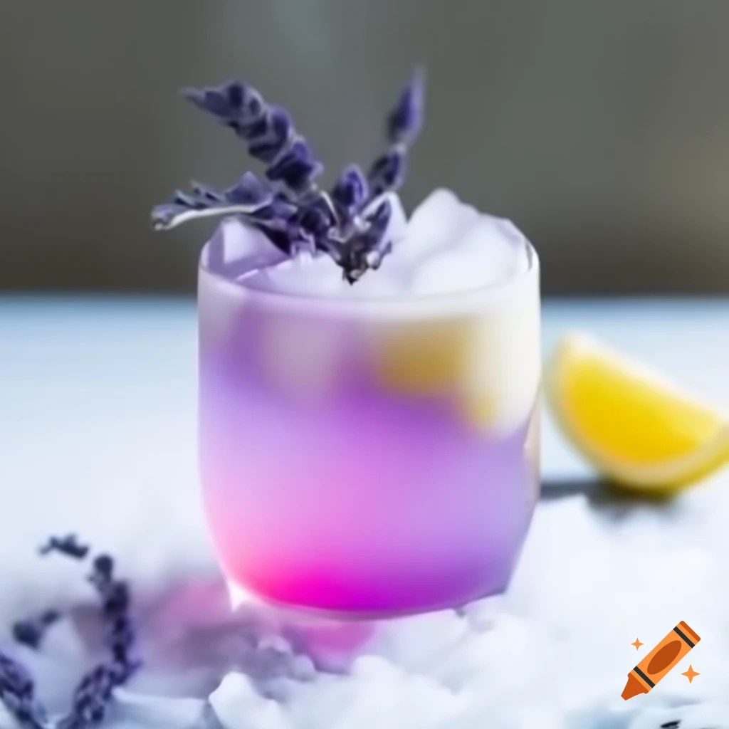 Purple mocktail with lavender syrup and lemon juice over crushed ice on ...