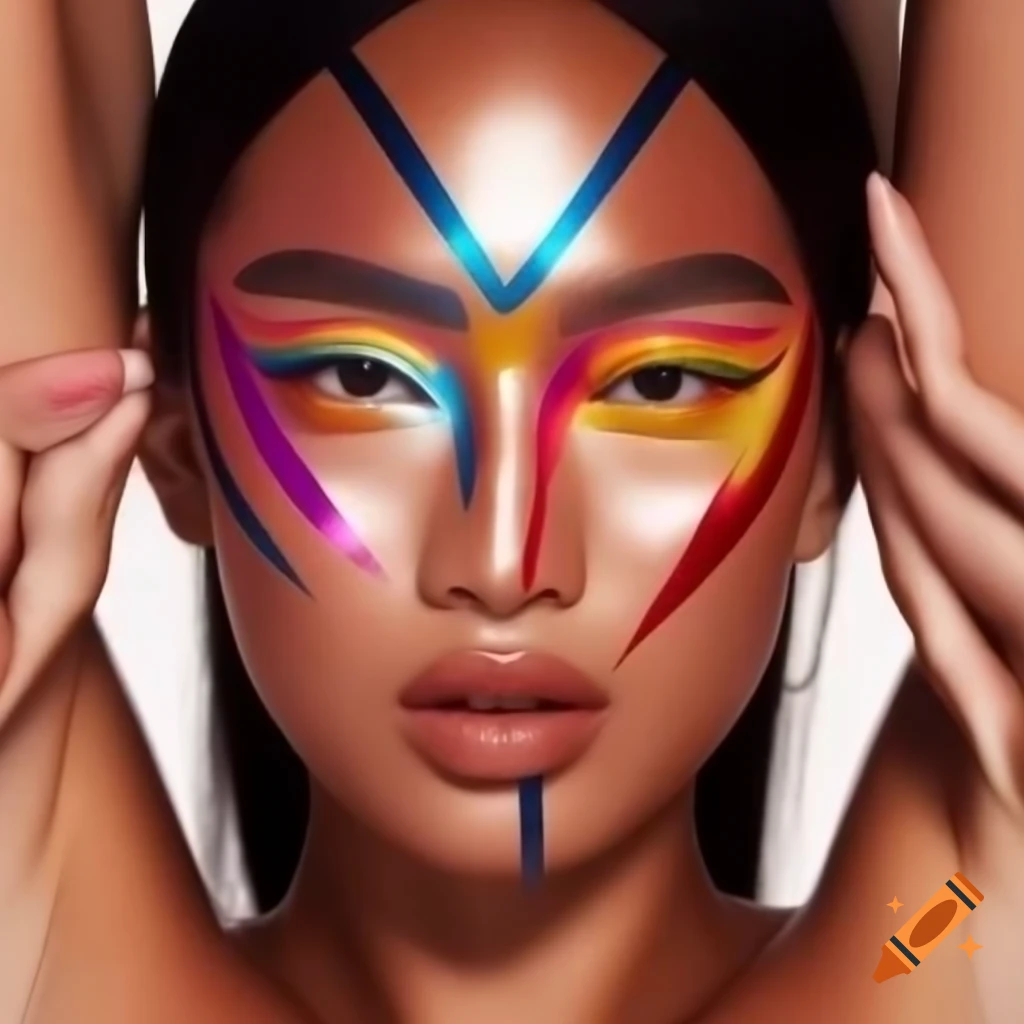 Asian female supermodels with extreme makeup and crystals in colorful ...