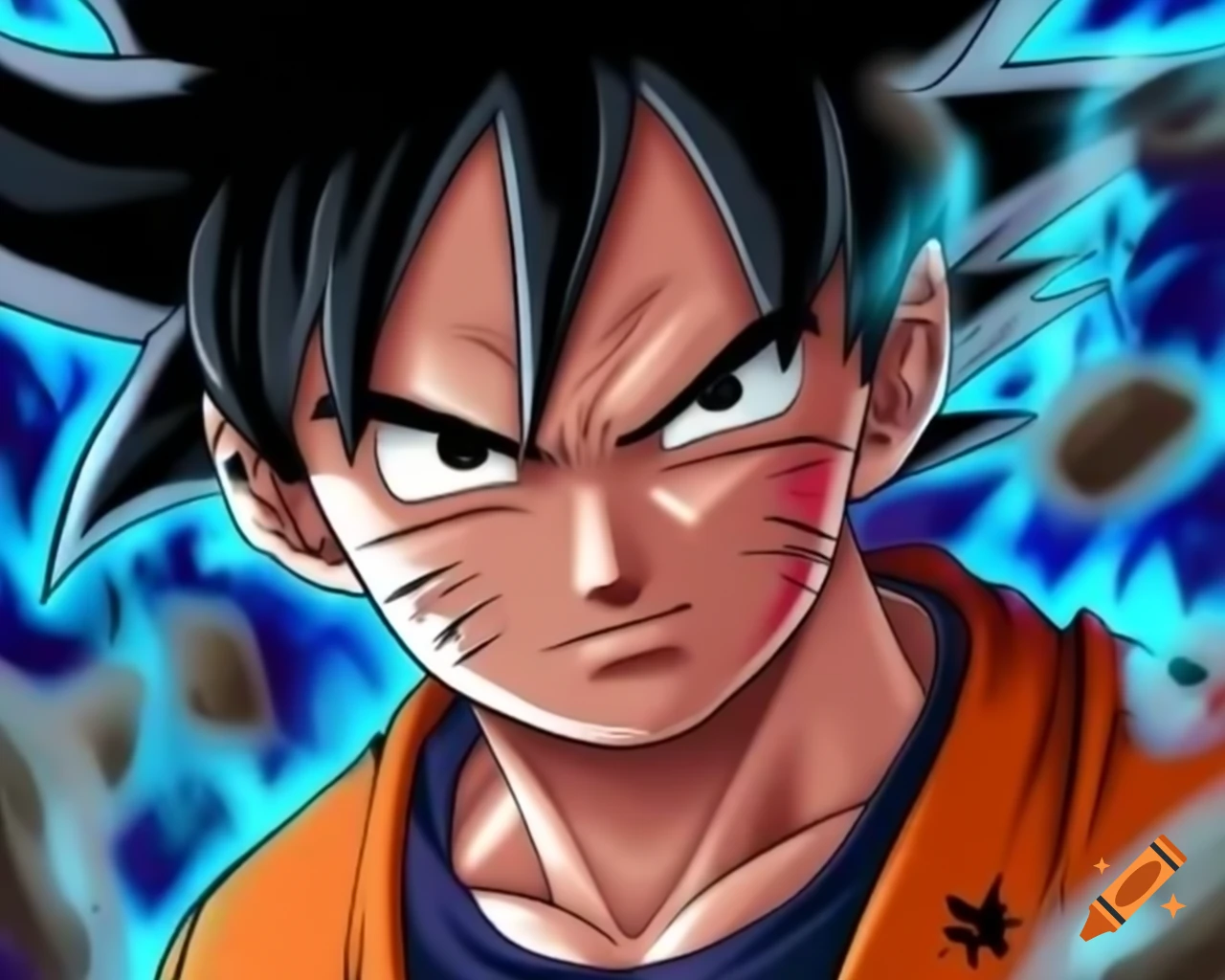 Fusion character of Naruto, Sasuke, Luffy, and Goku on Craiyon