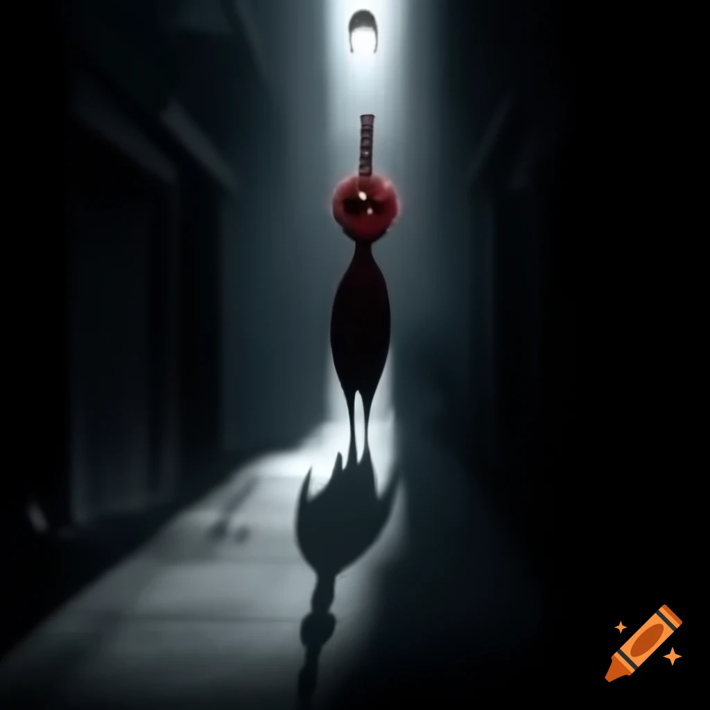 Dark alley with shadowy figure and red eyes under lantern light, horror ...