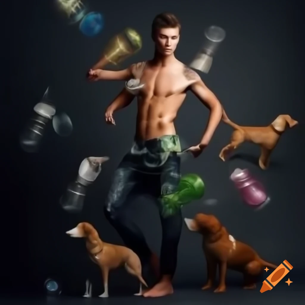 Male supermodel in studio shoot with high contrast colors, spinning ...