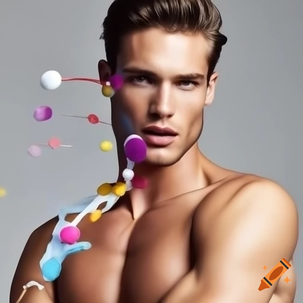 Male supermodel in high contrast studio shoot with colorful elements on ...