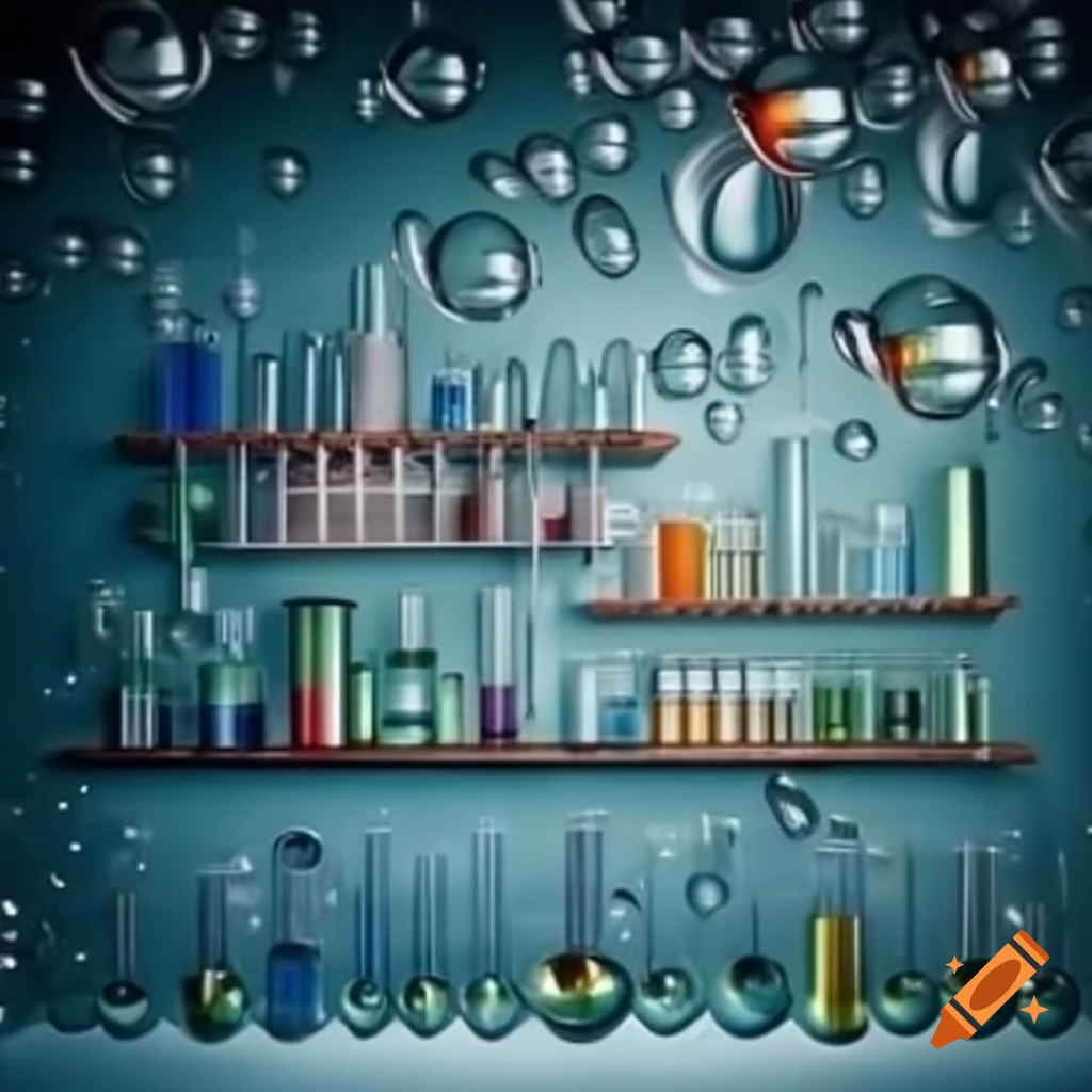 Laboratory wall with calculations and colorful equipment, featuring ...