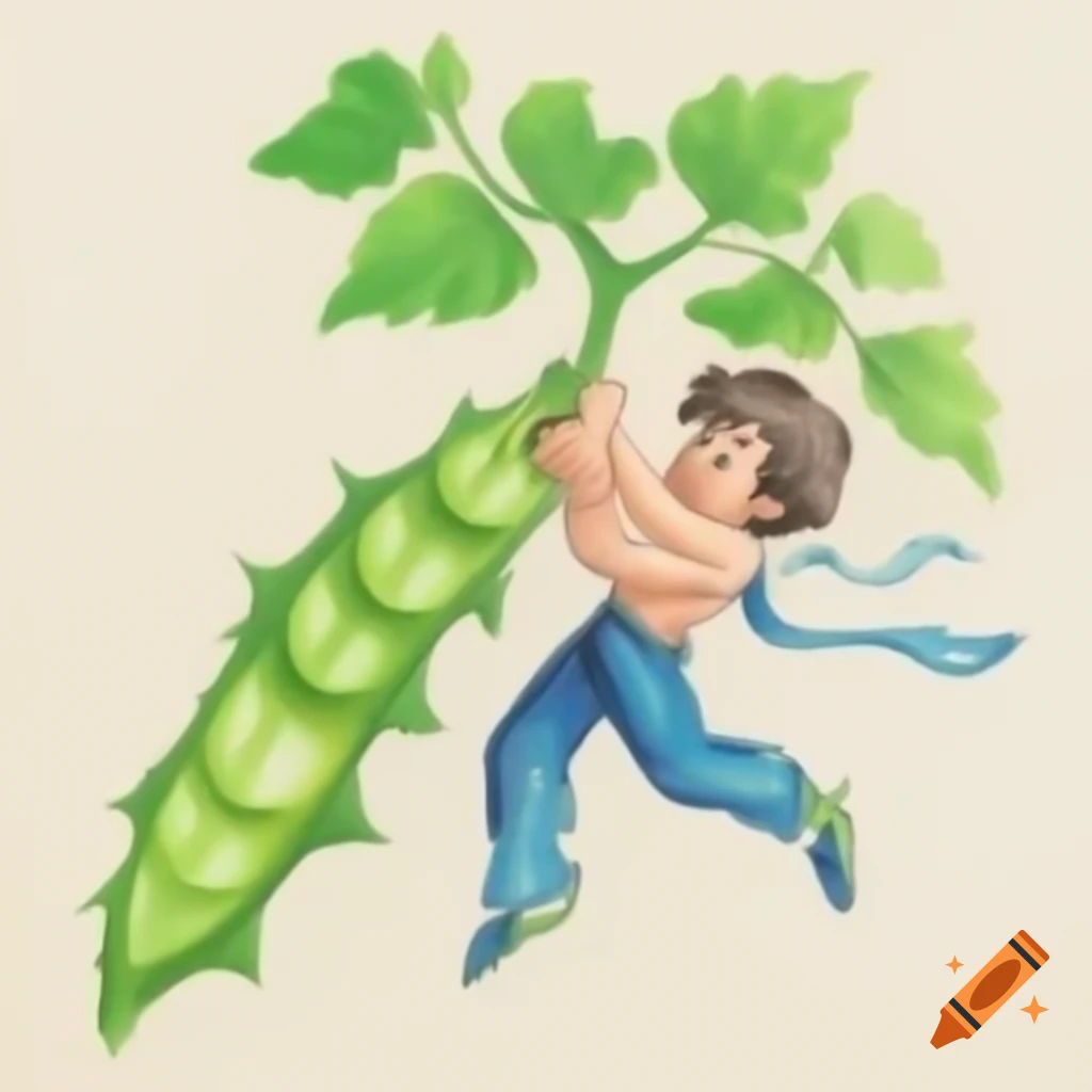 Jester climbing up Beanstalk in colored pencil drawing on Craiyon