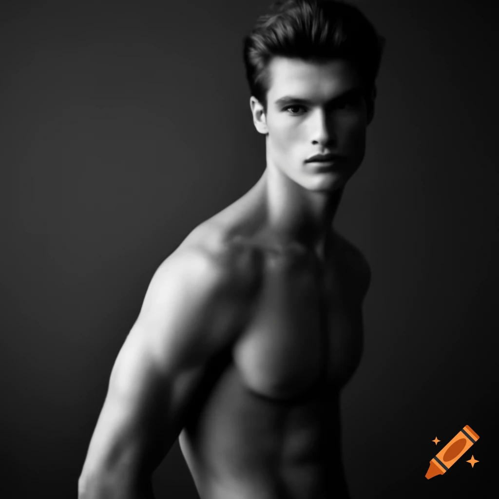 Confident male supermodel in high contrast studio shoot on Craiyon