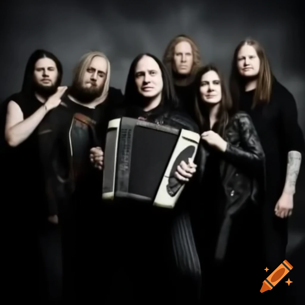 Folky heavy metal band featuring six members with an accordion on Craiyon